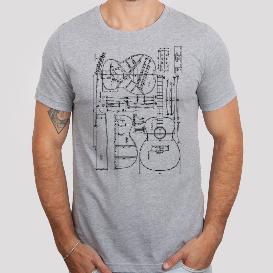 Acoustic Guitar Blueprint T-shirt for Music Lovers, Gift for Guitar ...