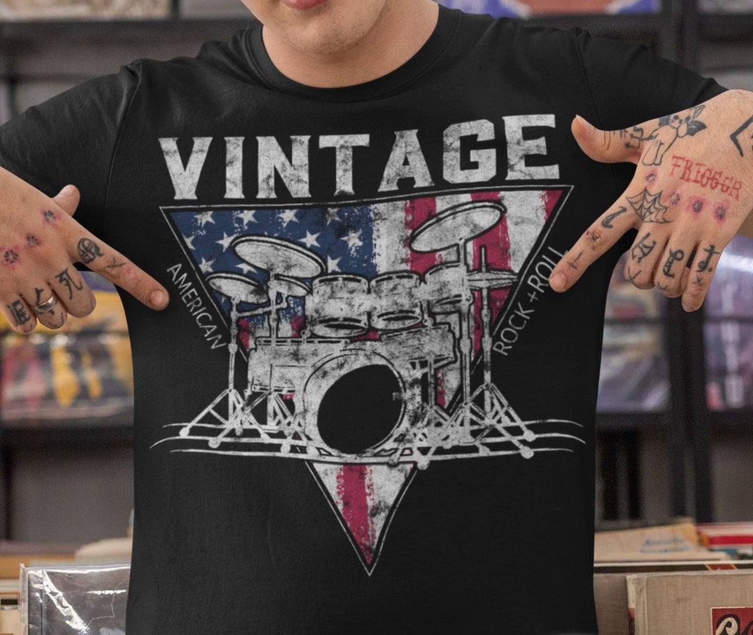 Vintage American Rock and Roll T-shirt for Drummers | Drum Set Graphic ...