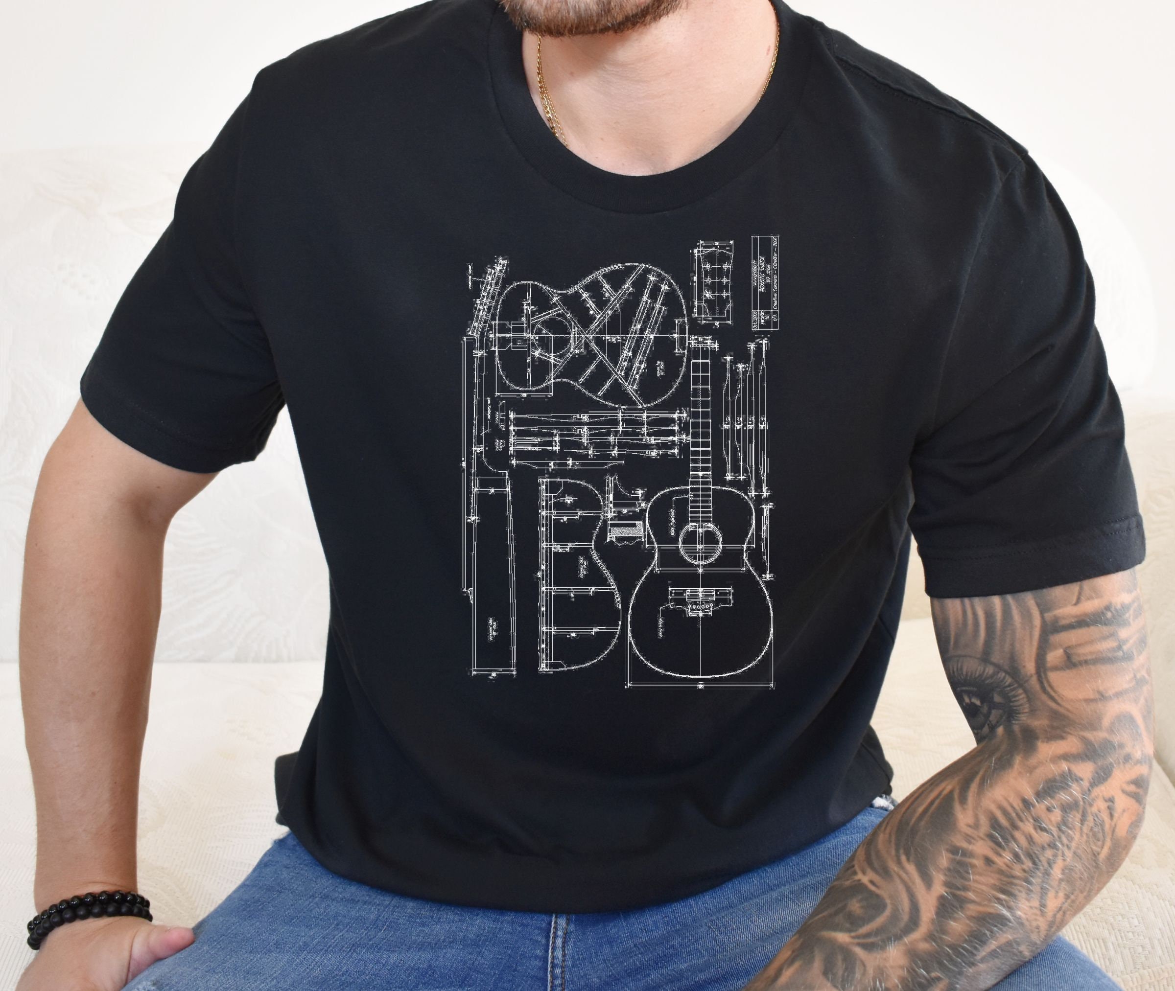 Acoustic Guitar Blueprint T-shirt for Music Lovers, Gift for Guitar ...