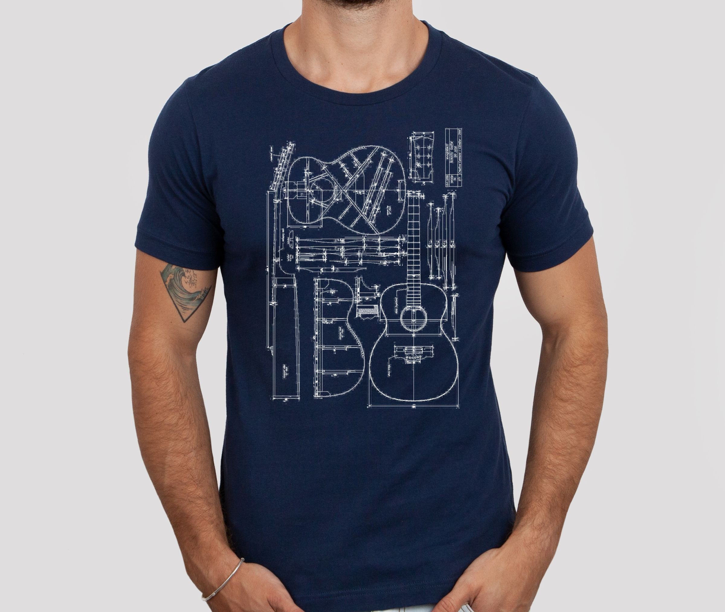 Acoustic Guitar Blueprint T-shirt for Music Lovers, Gift for Guitar ...