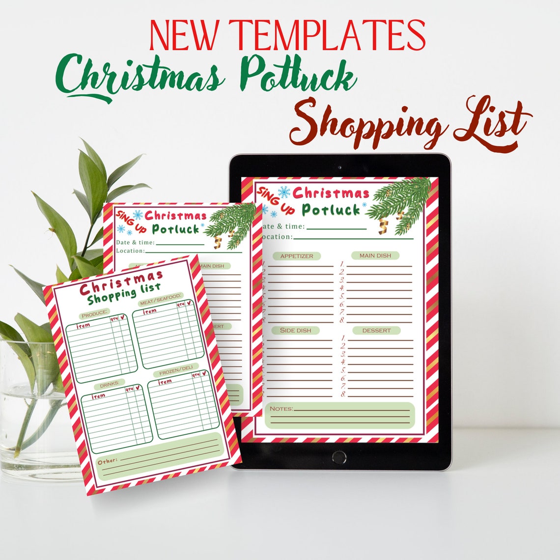 Christmas Potluck Sign up Sheet Menu Template, Holiday Sopping List ...