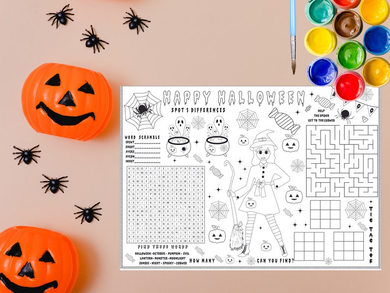 Halloween Witch Activity Sheet, Printable Placemat (PDF) - Etsy