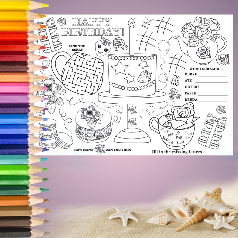 Tea Party Activity Sheet, Baking Coloring Placemat Shower Game ...