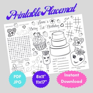 Strawberry Personalized Birthday Party Placemat, First Birthday Party ...