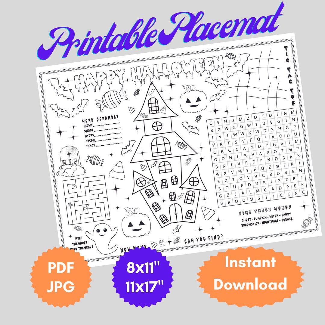 Haunted House Halloween Activity Sheet Placemats, Activity Book Kids ...