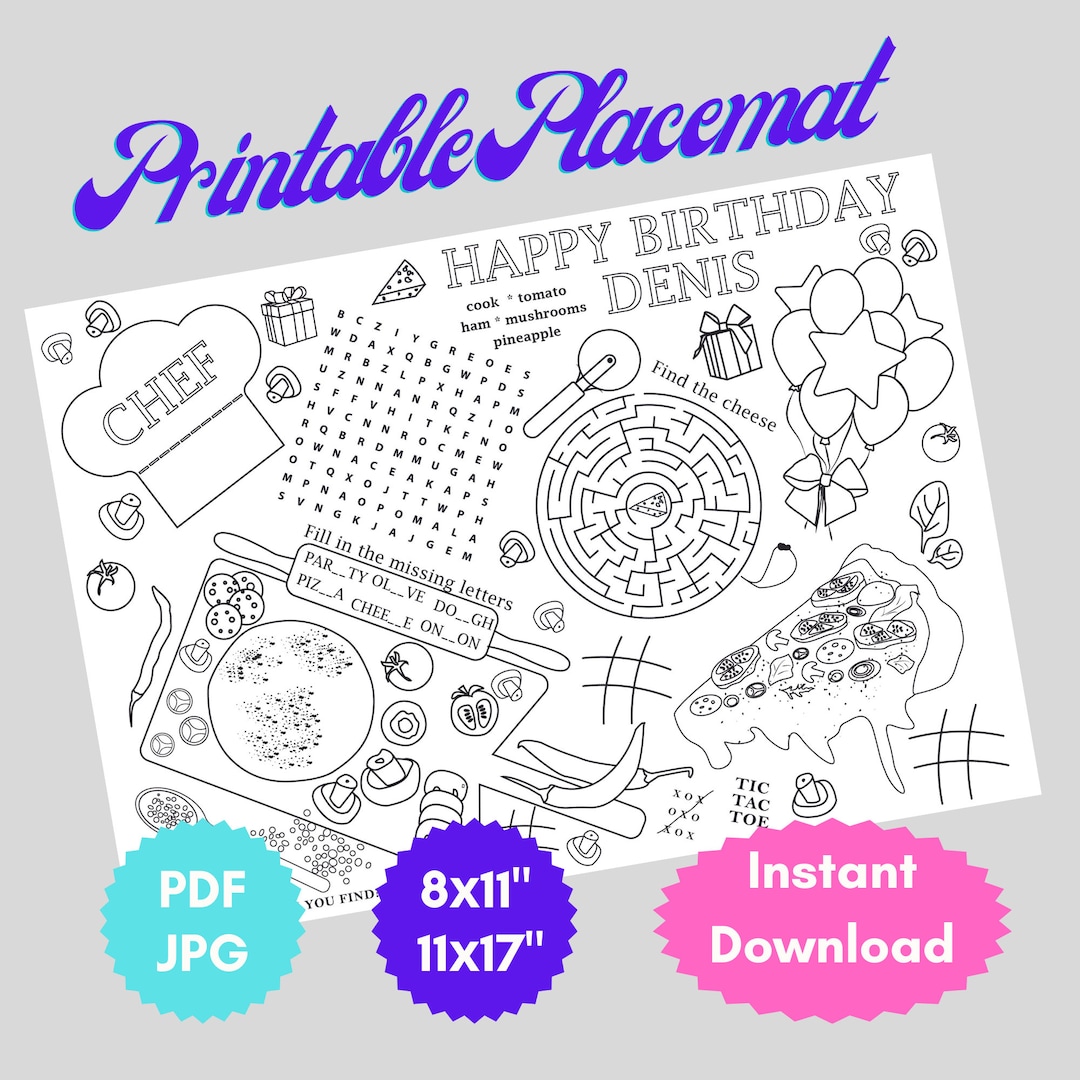 Pizza Party Activity Page, Coloring Placemat, Word Search, Pages for ...