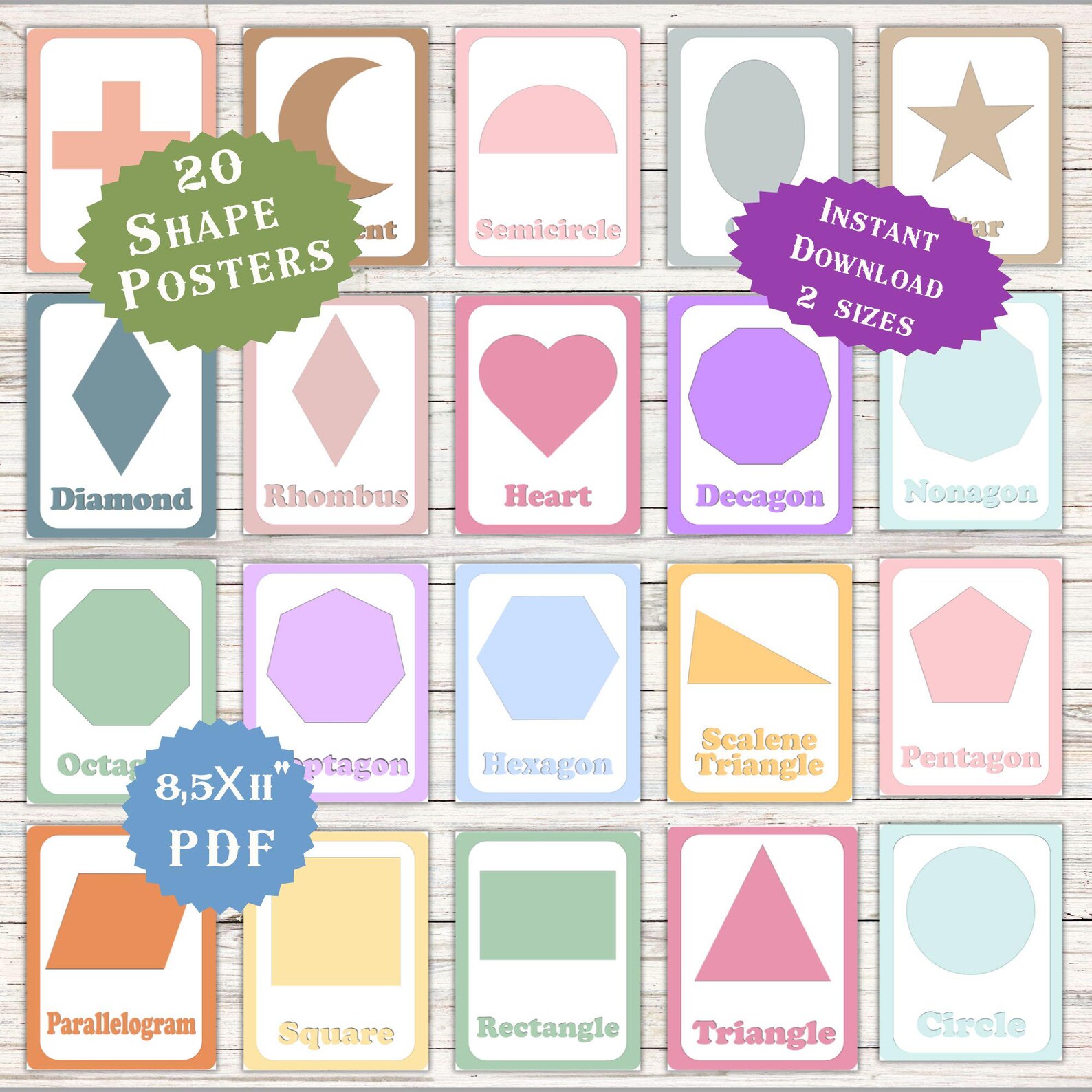 2D Shapes Posters Set for the Classroom Flashcards Kindergarten Decor ...