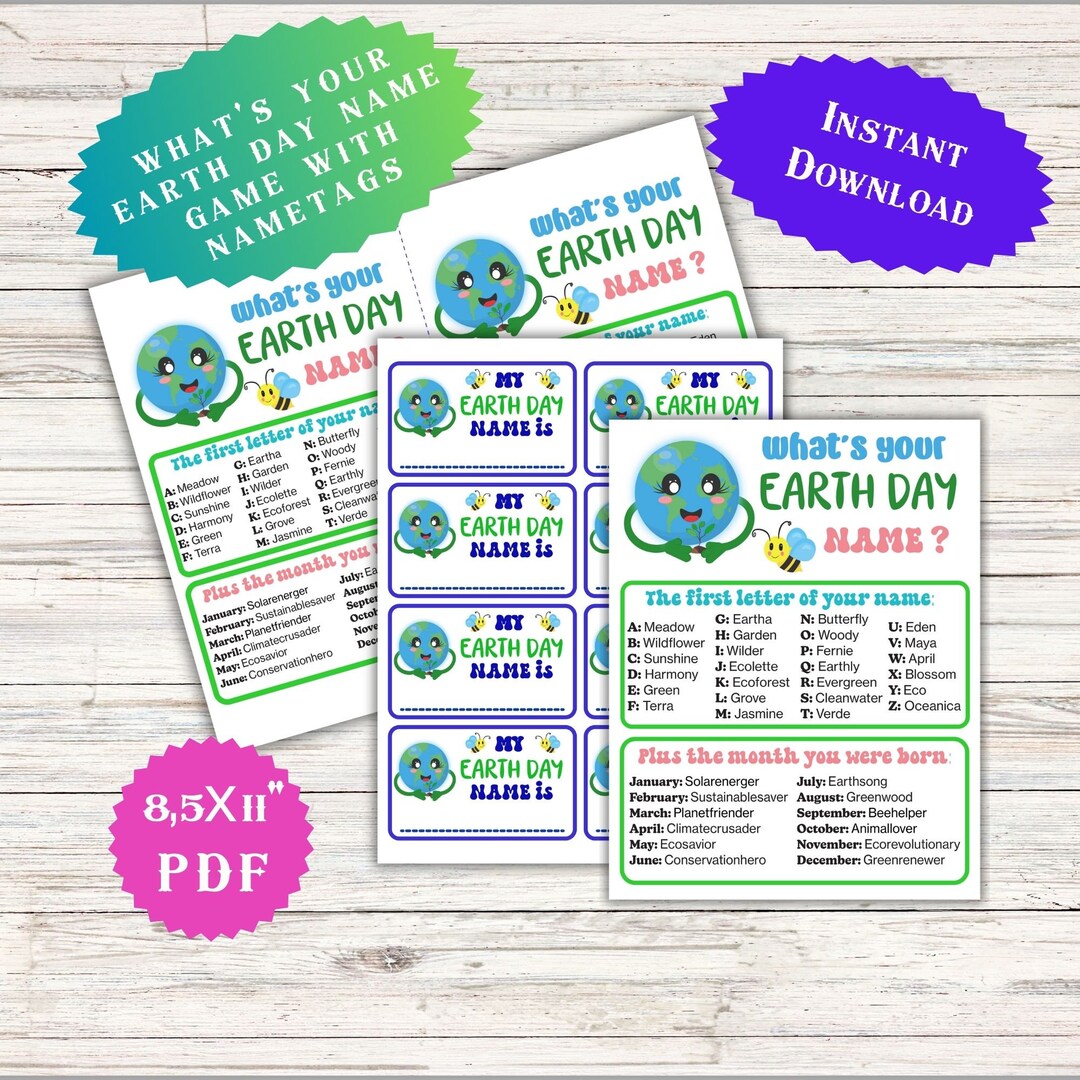 What's Your Earth Day Name Game Teen Birthday Family Kids Adult ...