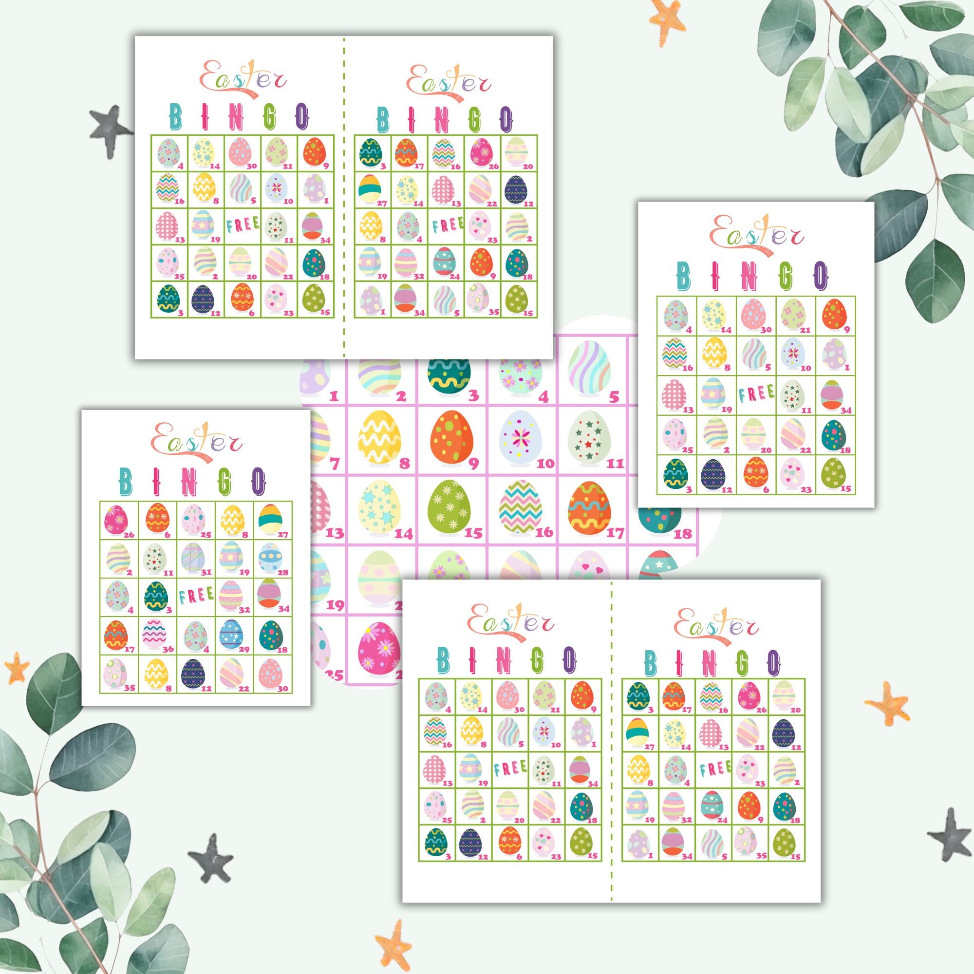 50 Unique Easter Eggs Bingo Cards Game Easter Party Family Game Kid's ...