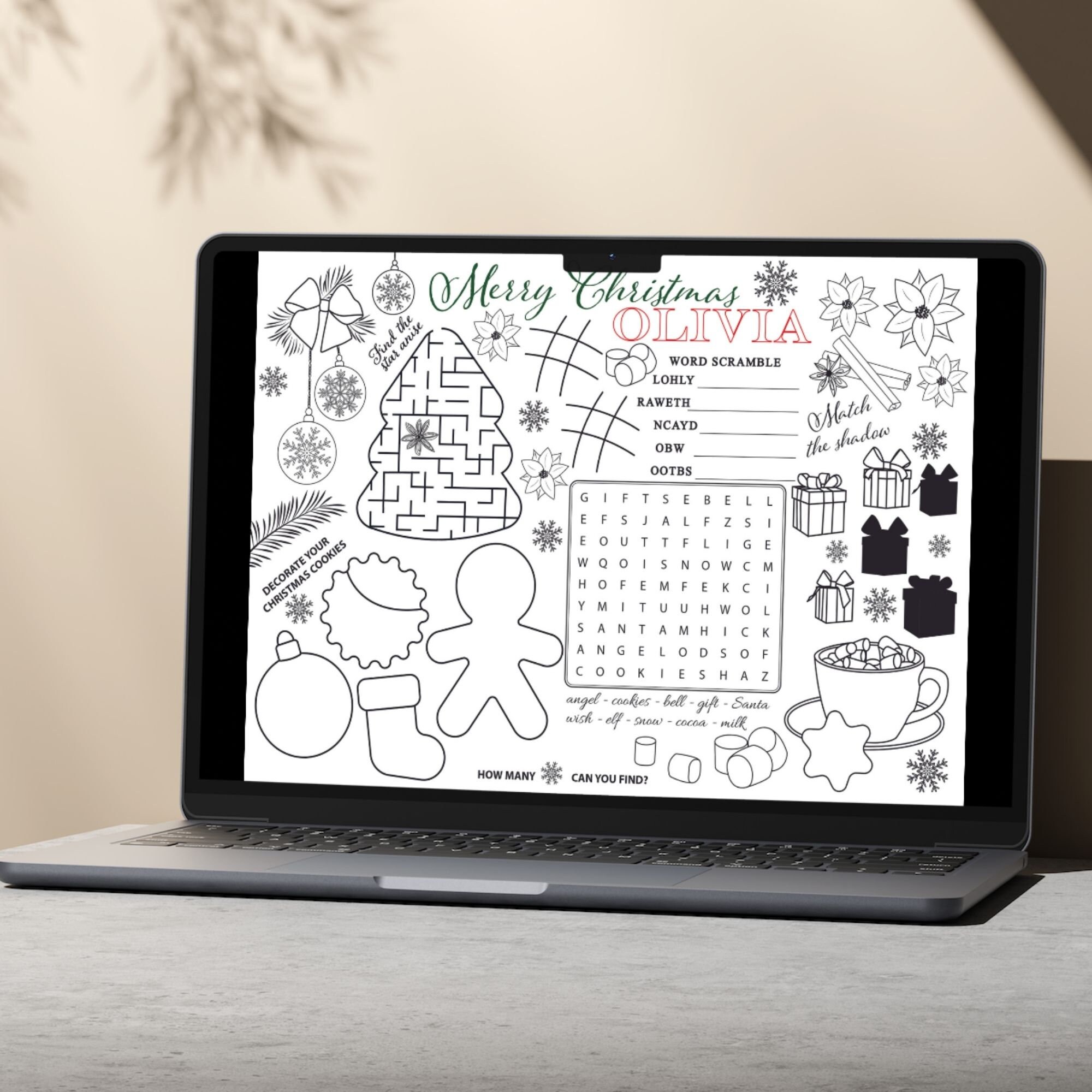 Christmas Personalised Activity Coloring Page, Santa Cookie Tray ...