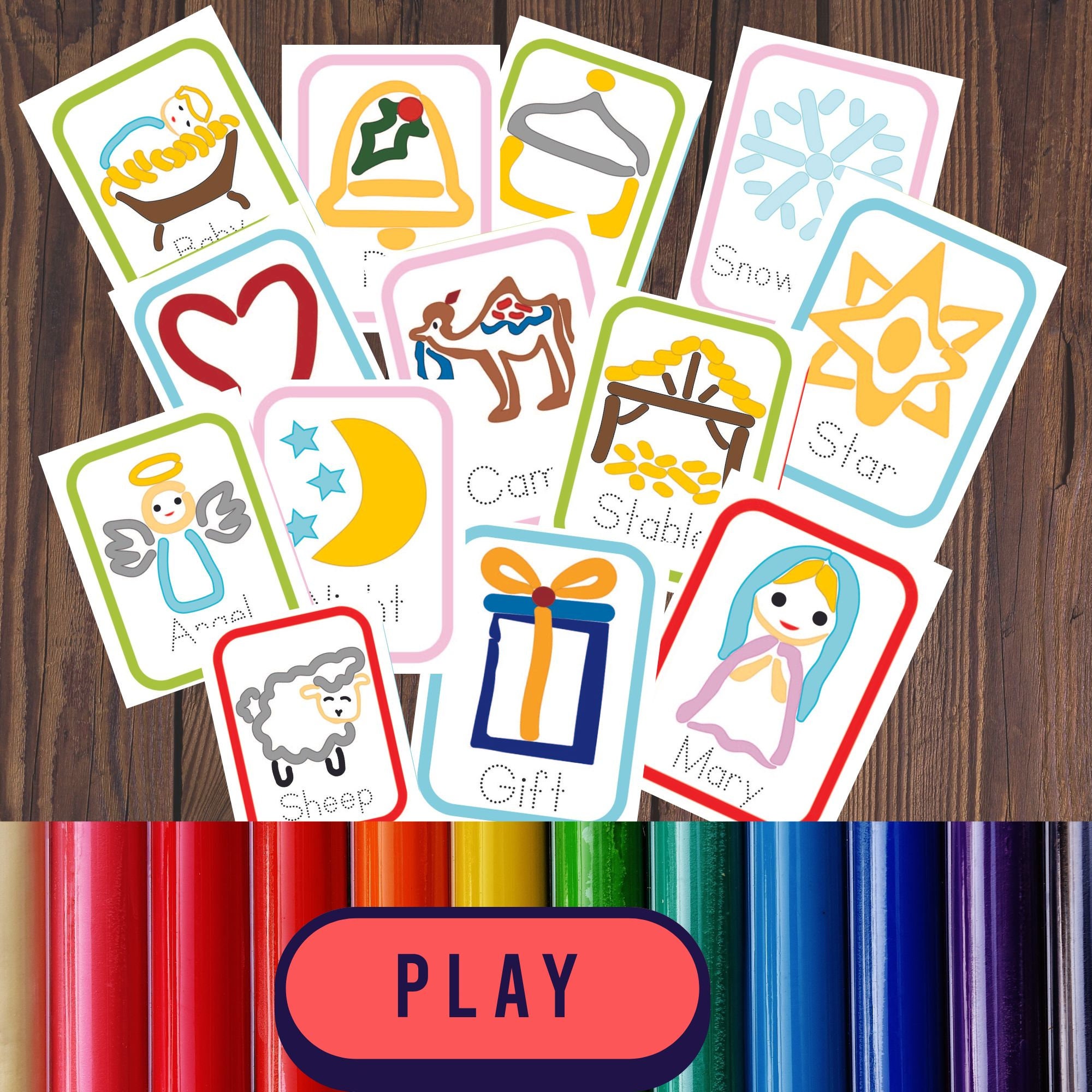 24 Playdough Flash Cards Nativity Preschool Printables Play Dough Mats ...