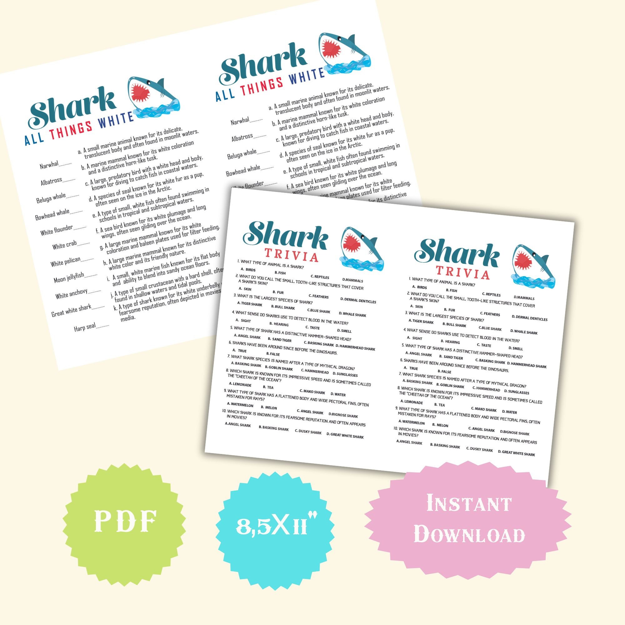 Shark Week Games Great White Shark Kids Adult Classroom Activities Jaws ...