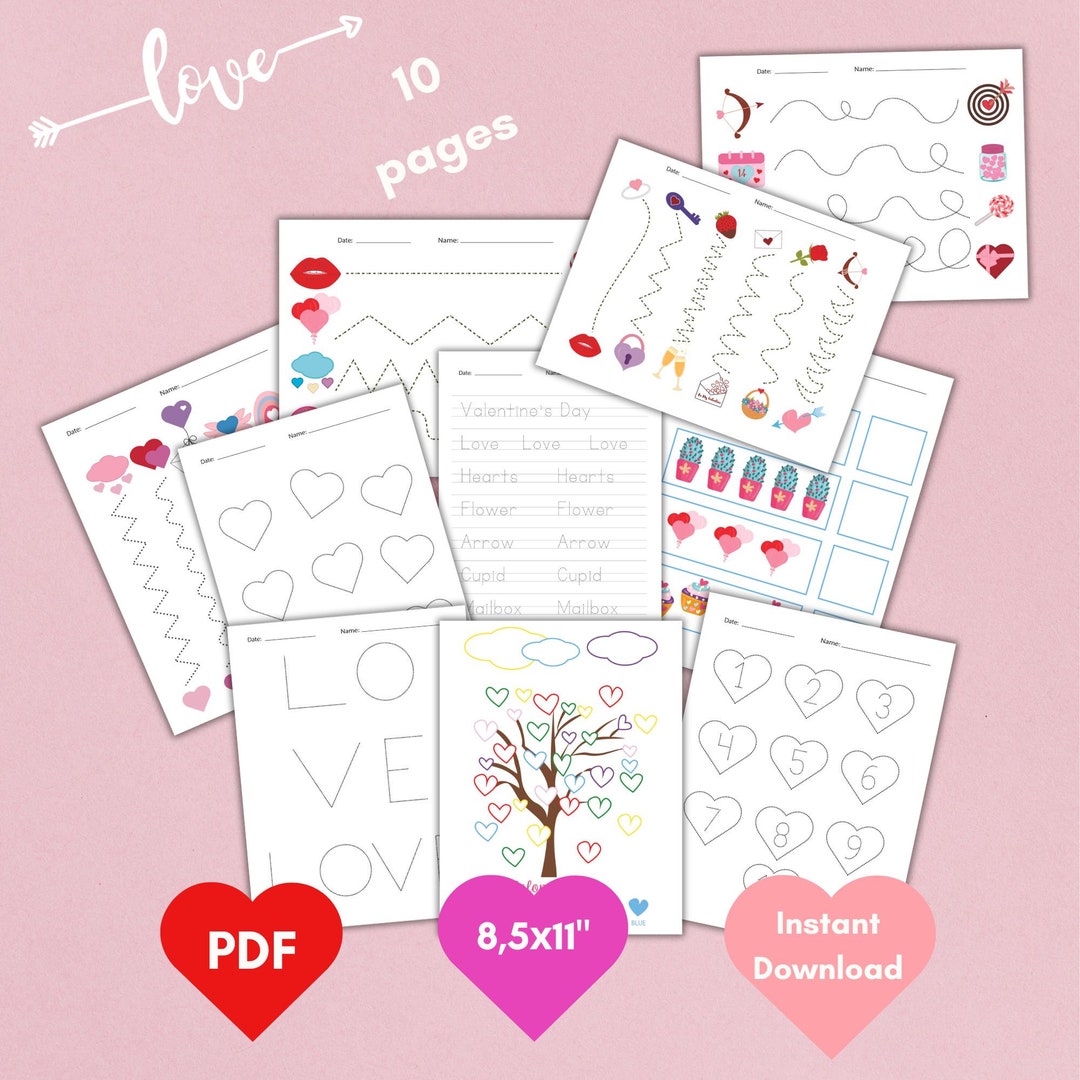 Valentine's Day Hearts Tracing Worksheet Counting Mats Math Bundle ...