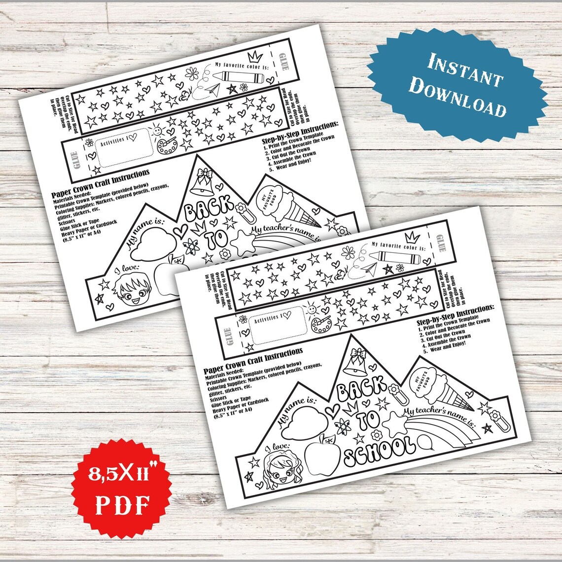 Coloring Craft Paper Crown First Last Day of School Back to School ...