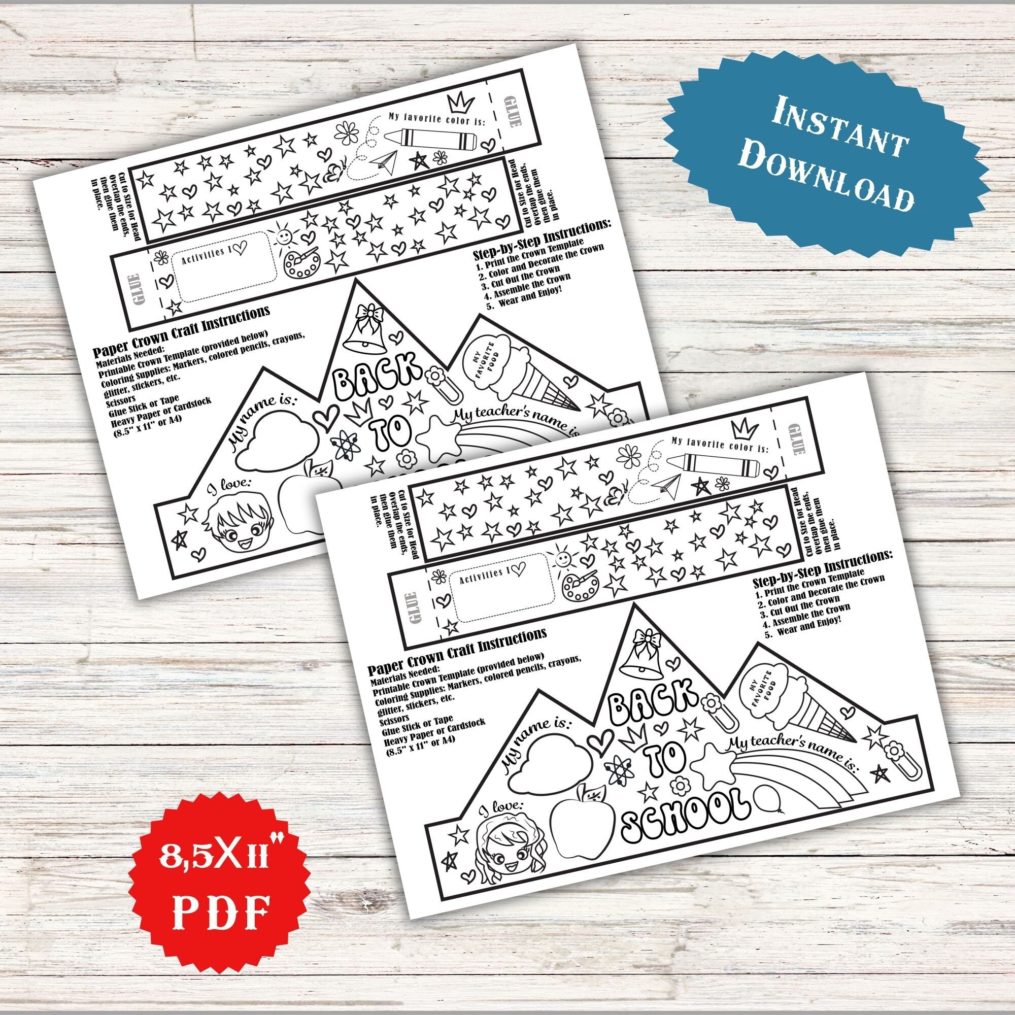 Coloring Craft Paper Crown First Last Day of School Back to School ...