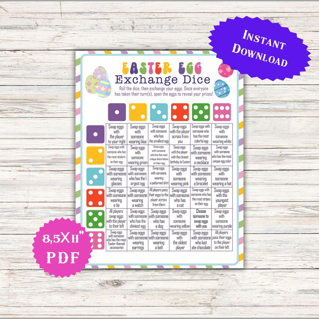 Easter Egg Dice Exchange Game for Kids Teen Birthday Family Kids Adults ...