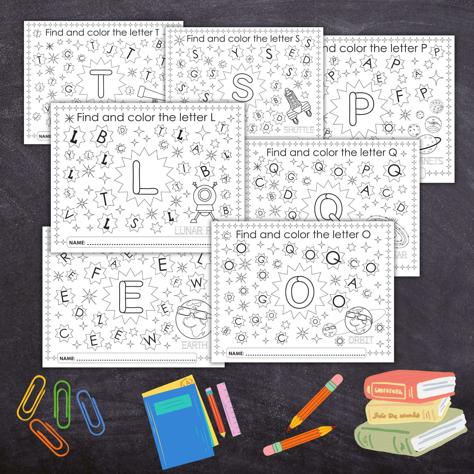 Alphabet Hunt Find the Letters Coloring Worksheet Space Learning ...