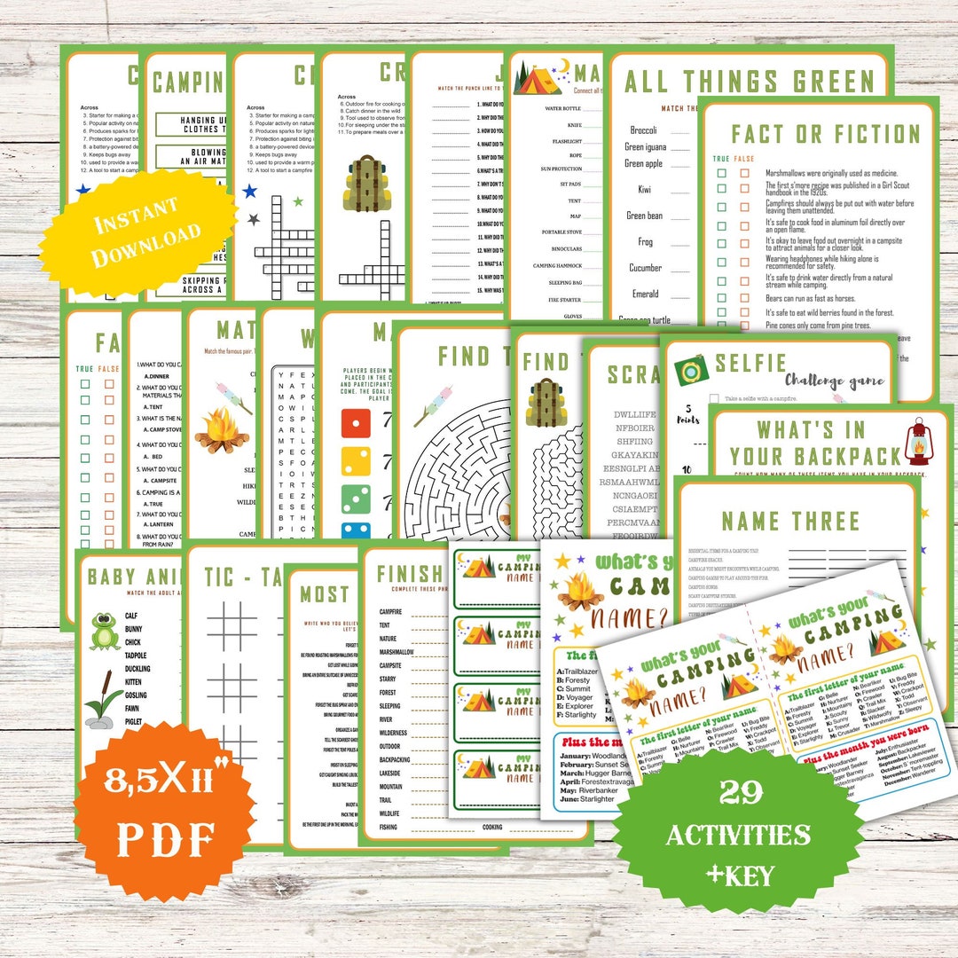 Camping Games Bundle Classroom Activities Camping Birthday Family ...
