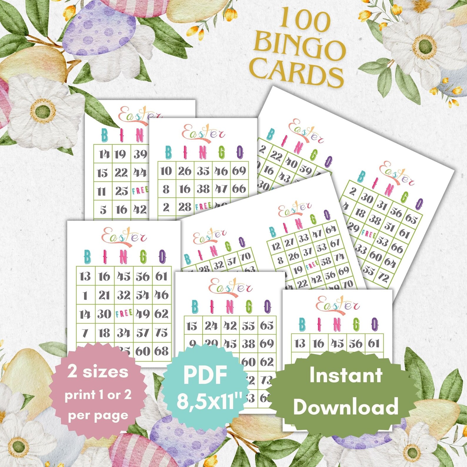 100 Bingo Cards Game Easter Party Family Game Kid's Activities Spring ...