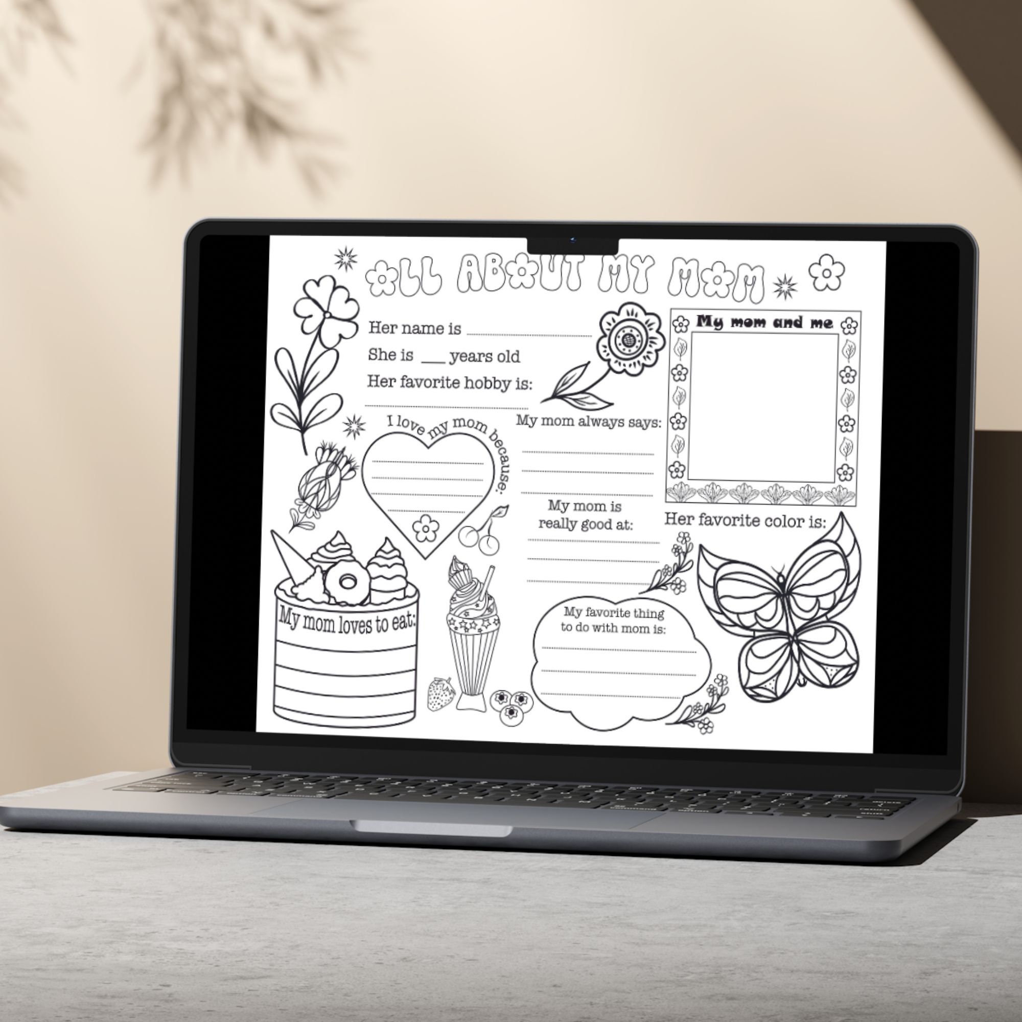 Mother's Day Activity Coloring Page Placemat About Mom Printable Gift ...