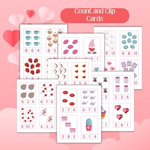 Valentine's Day Hearts Count and Clip Flash Cards, Preschool Montessori ...