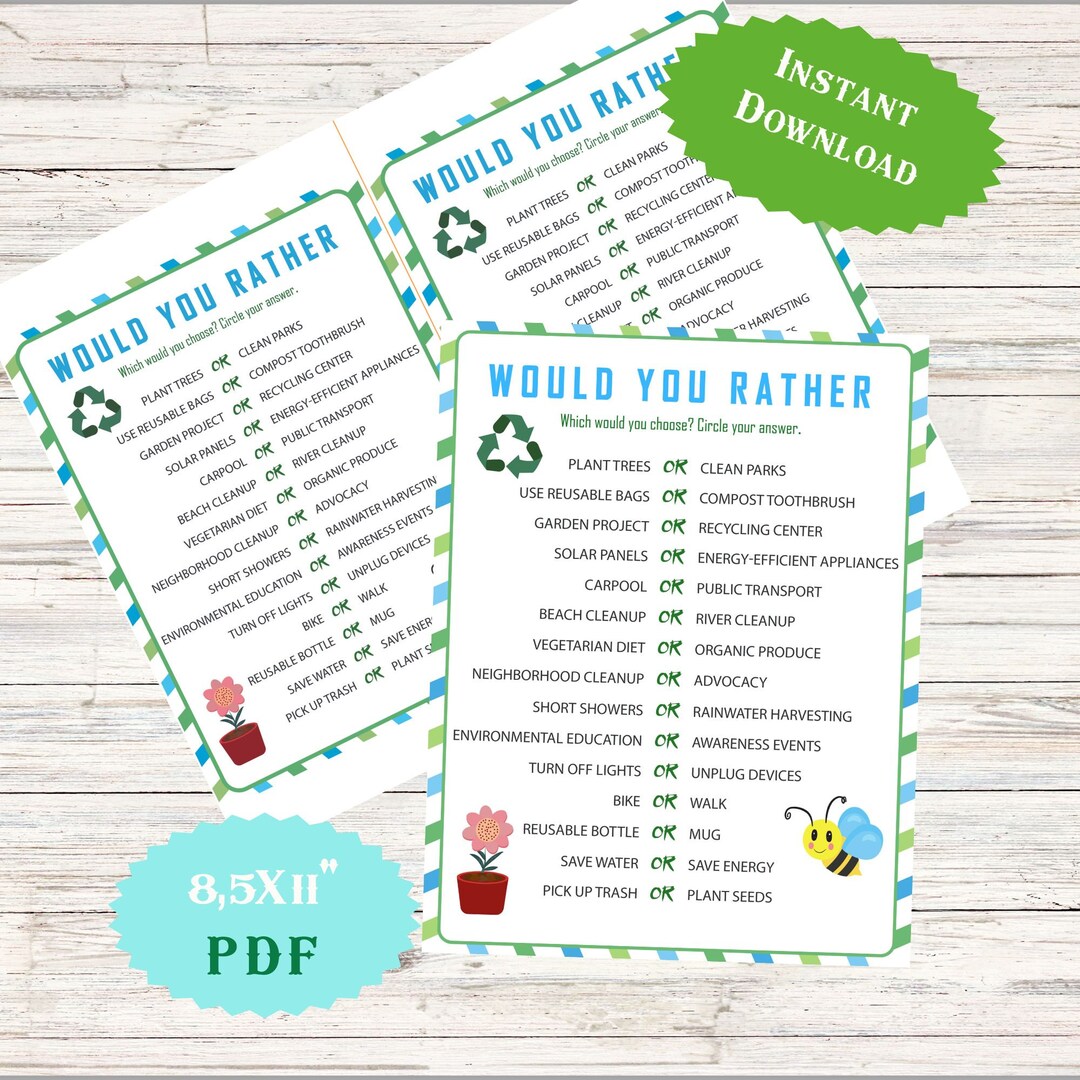 Would You Rather Earth Day Game Classroom Activities Teen Birthday ...