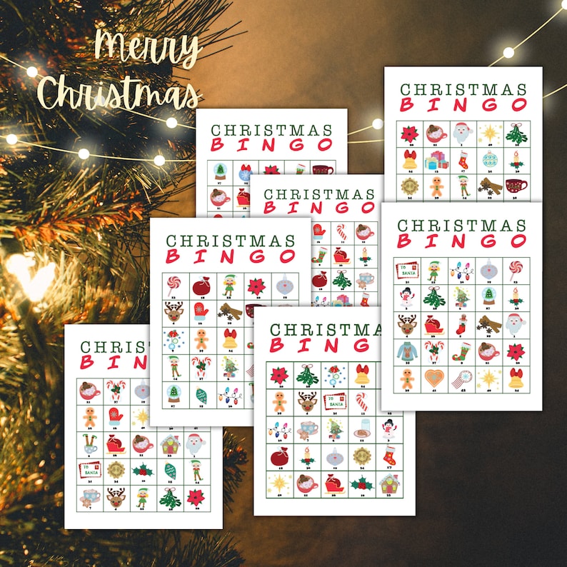 Christmas Bingo Game, Christmas Family Game Kids Adults 50 Unique Bingo ...