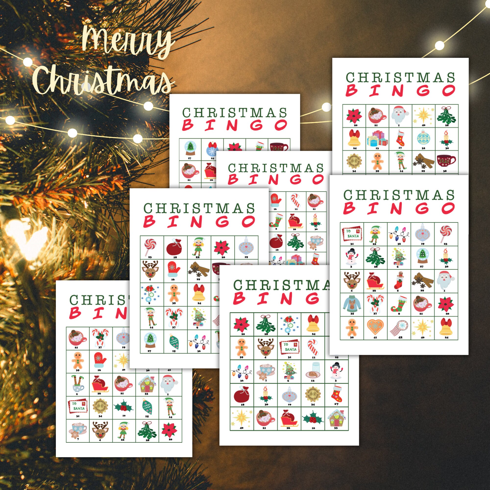 Christmas Bingo Game, Christmas Family Game Kids Adults 50 Unique Bingo ...