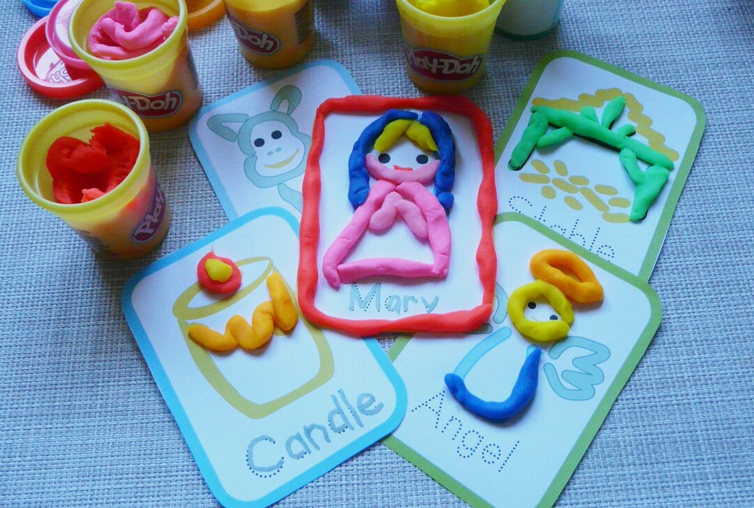 24 Playdough Flash Cards Nativity Preschool Printables Play Dough Mats ...