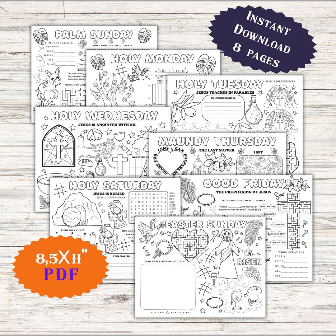 Holy Week Story Bible Coloring Activity Pages Placemat Christian ...