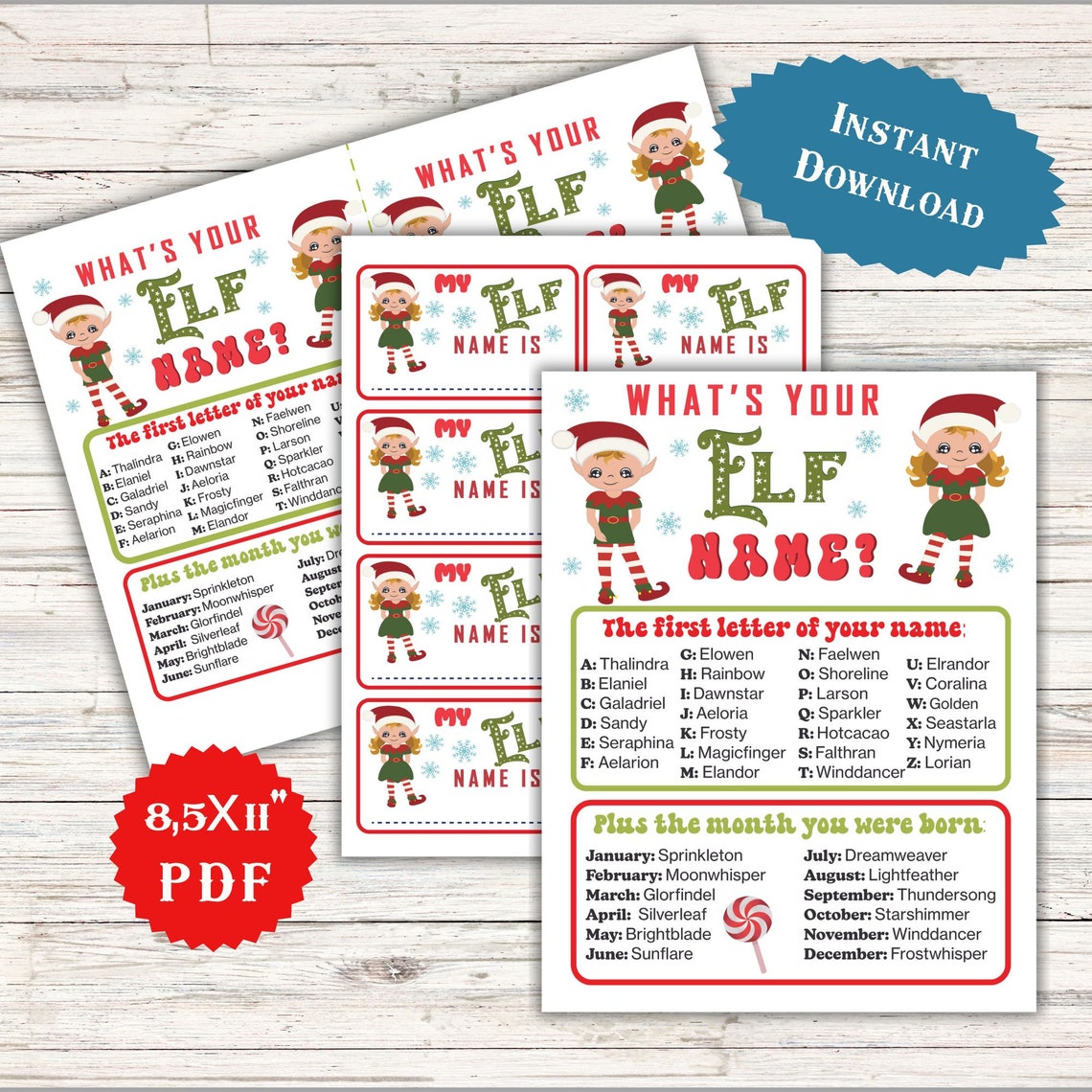 What's Your Elf Name Game Christmas in July Activity Name Tags Sign Eve ...