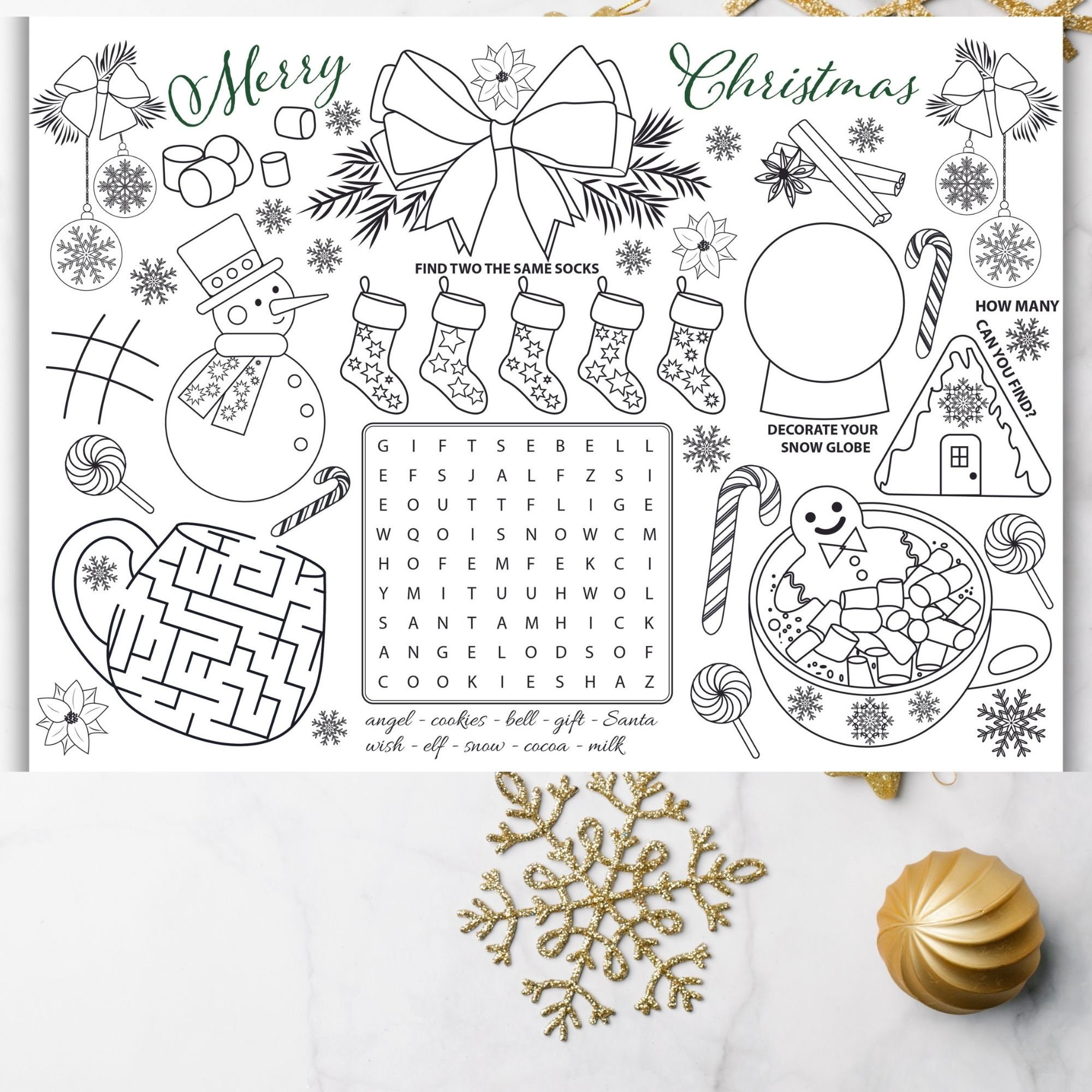Christmas Activity Coloring Page, Santa Cookie Tray Placemat, Dear ...