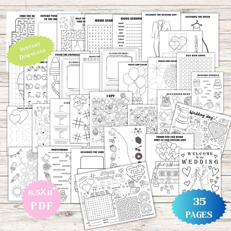 Wedding Coloring Activity Book for Kids Table Wedding Sheet Set Bridal ...