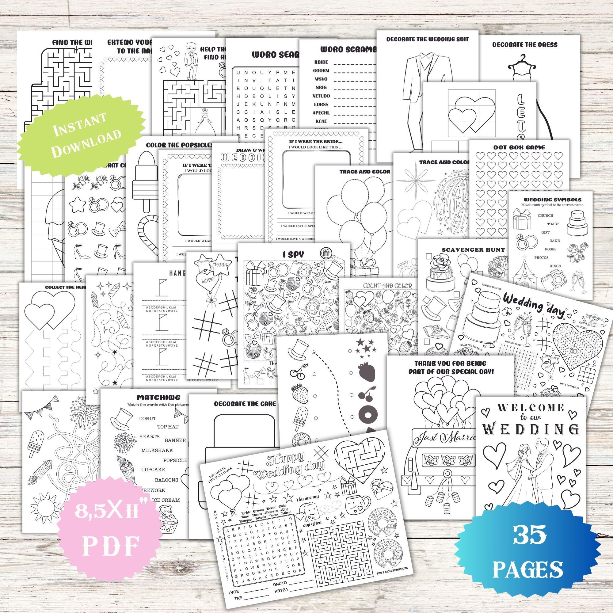 Wedding Coloring Activity Book for Kids Table Wedding Sheet Set Bridal ...