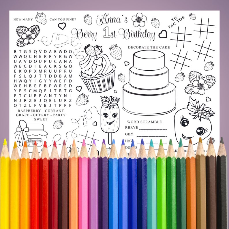 Strawberry Personalized Birthday Party Placemat, First Birthday Party ...