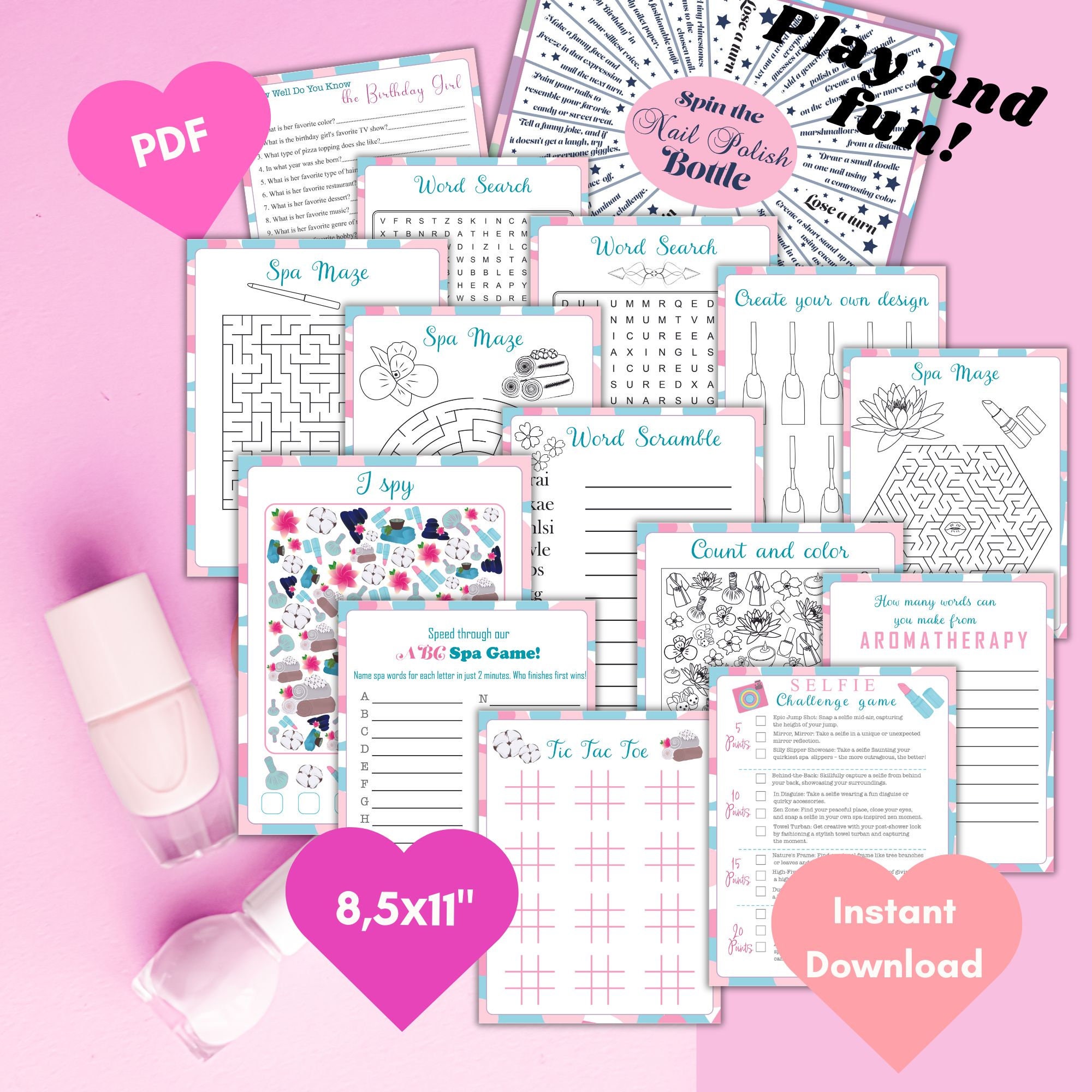 Spa Party Activity Game Printable Manicure Sleepover Game for Girls ...