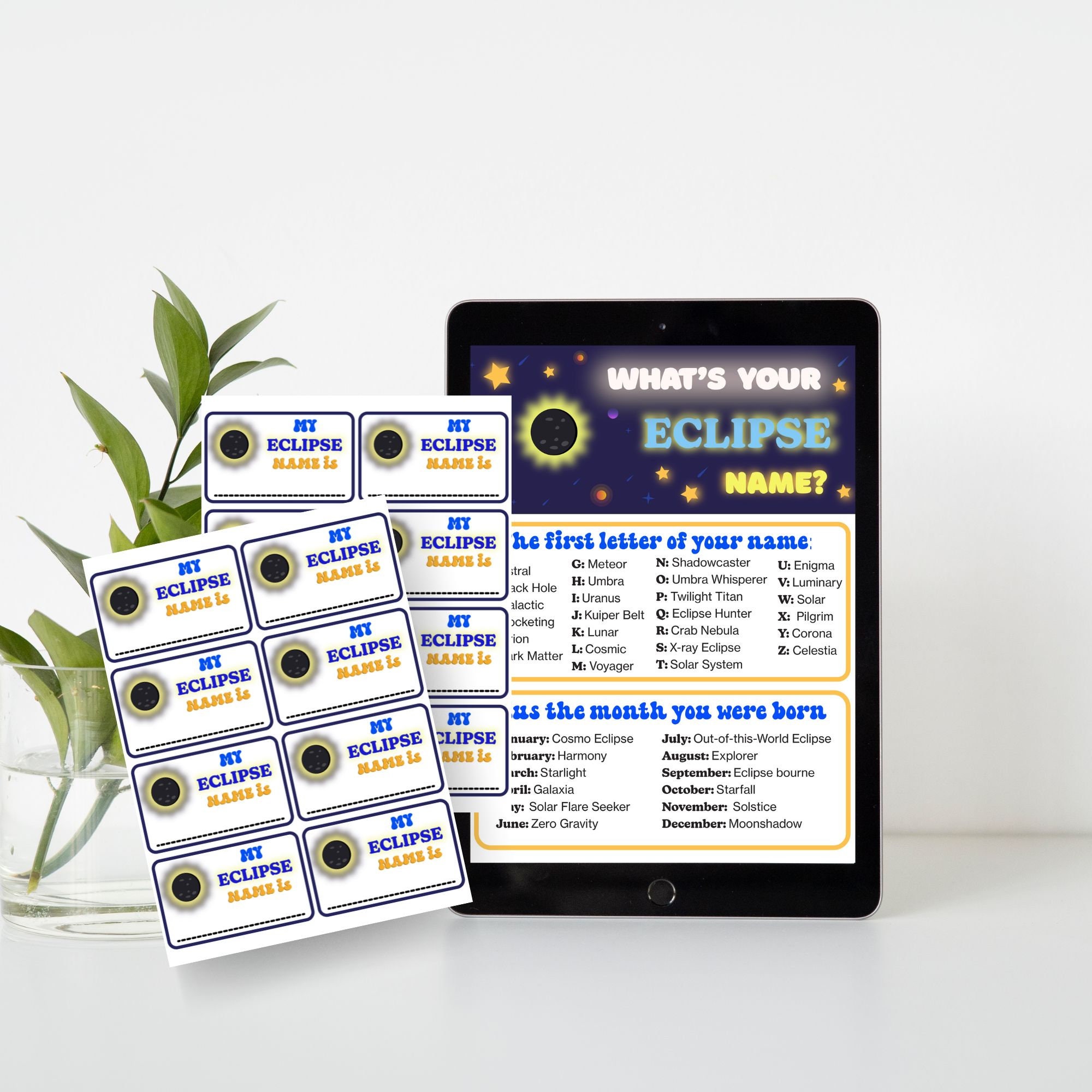 What's Your Solar Eclipse Name Game Teen Birthday Space Family Kids ...