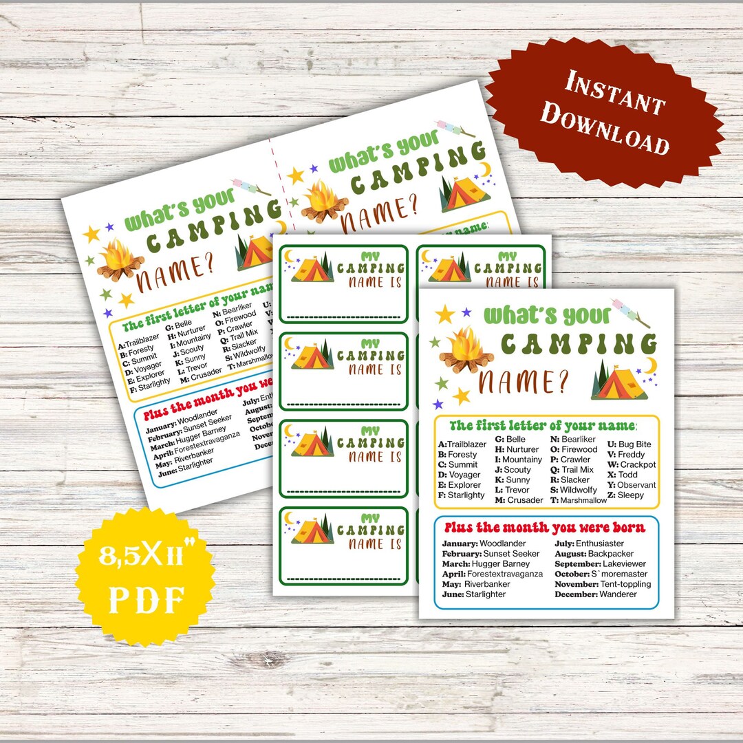 What's Your Camping Name Classroom Camping Summer Game for Kids End of ...