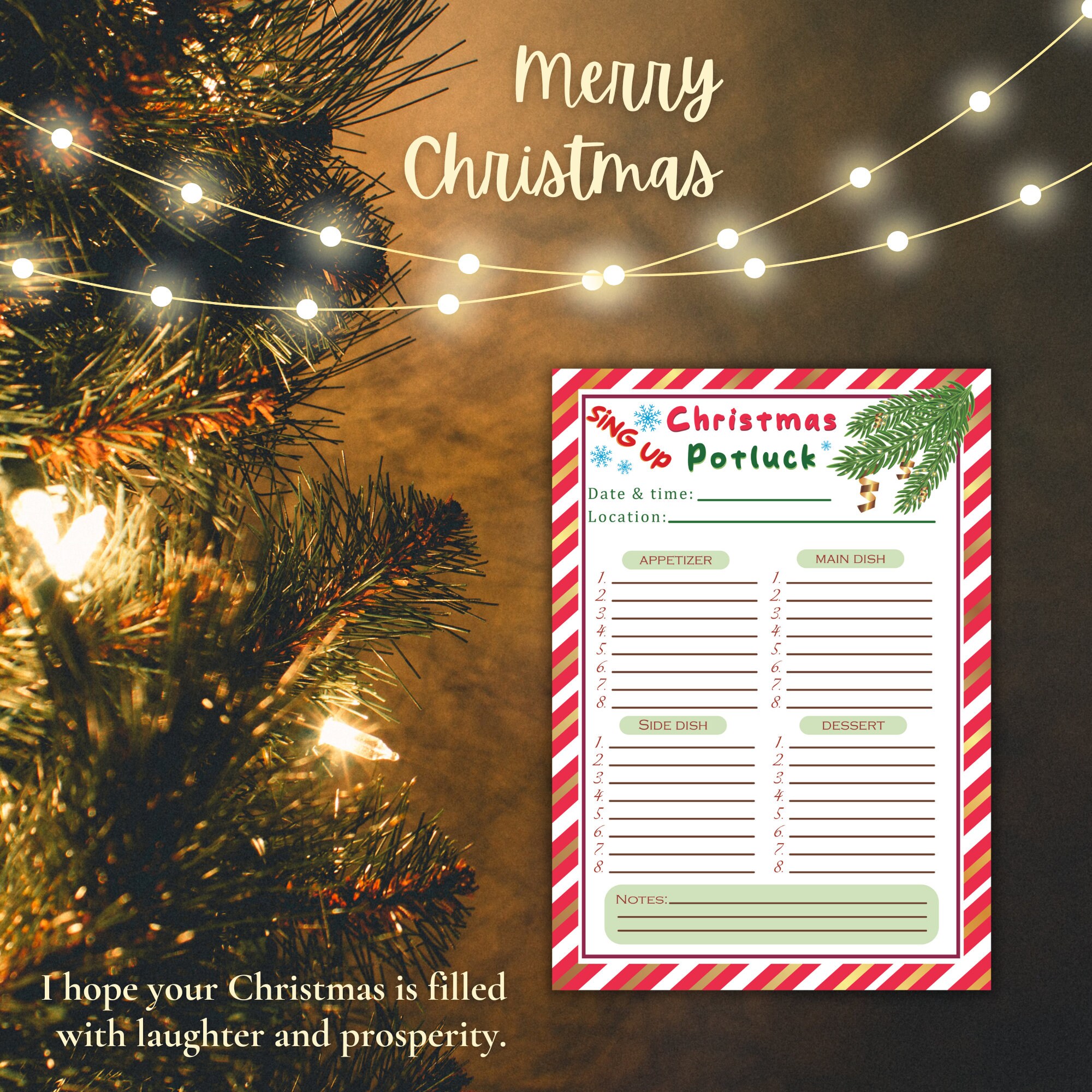 Christmas Potluck Sign up Sheet Menu Template, Holiday Sopping List ...