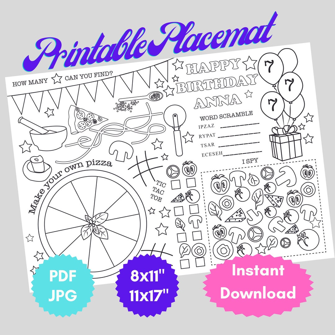 Pizza Activity Sheet Placemats, Activity Book Kids, Fast Food Party ...