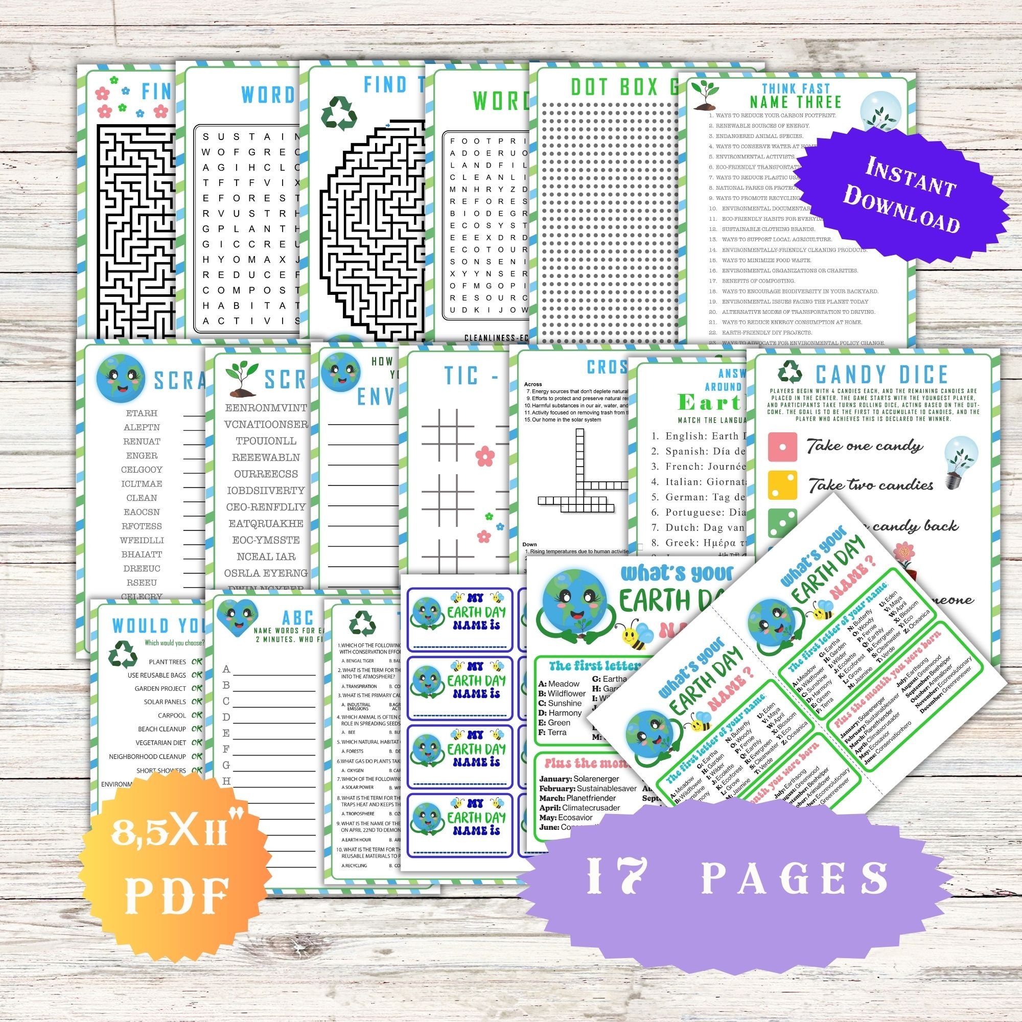 Earth Day Game Bundle Activities for Kids Teens Adult Birthday Party ...