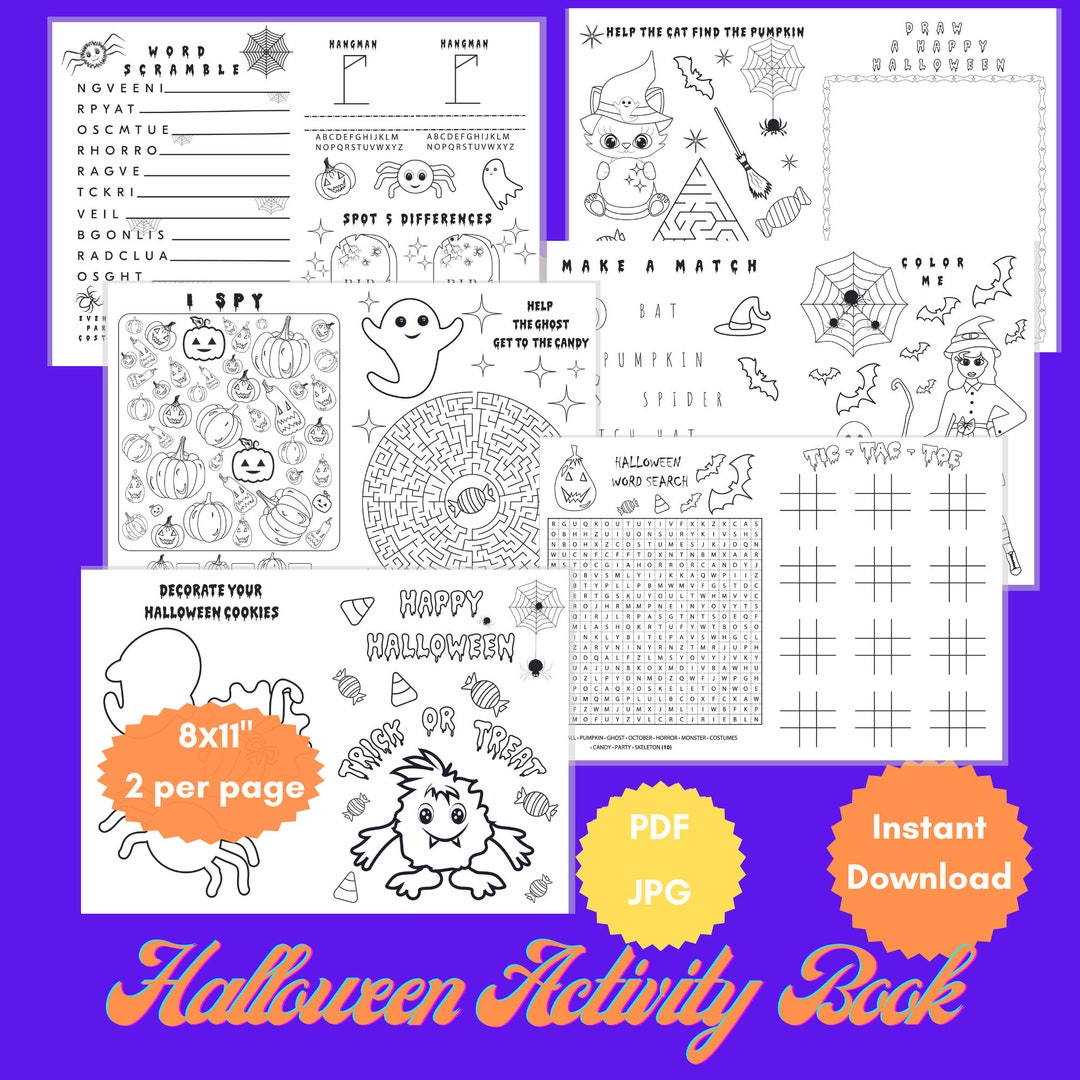 Halloween Activity Coloring Book, Halloween Word Search, Pages for ...