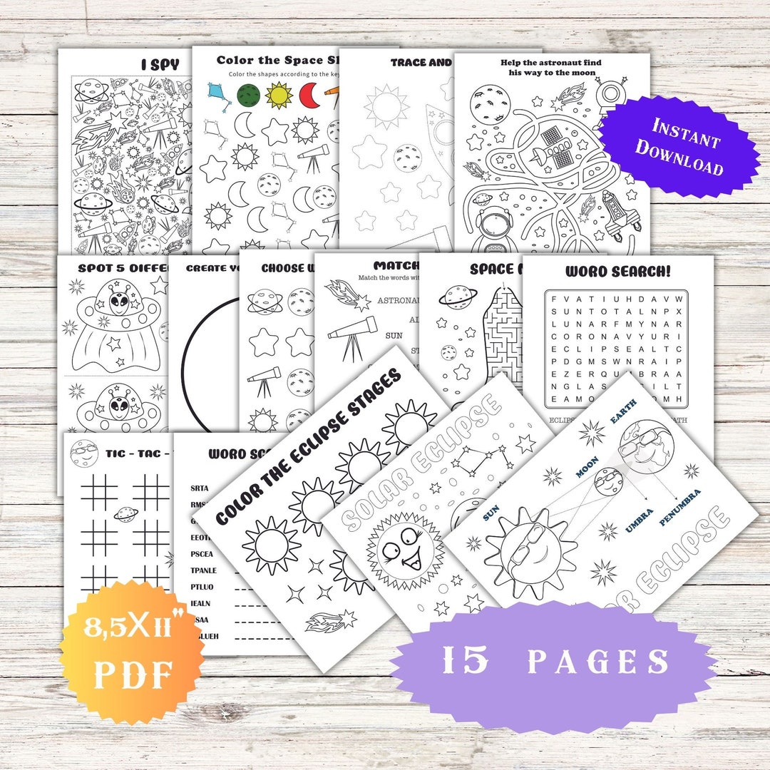 Space Activity Coloring Pages for Kids Birthday Party Idea Classroom ...