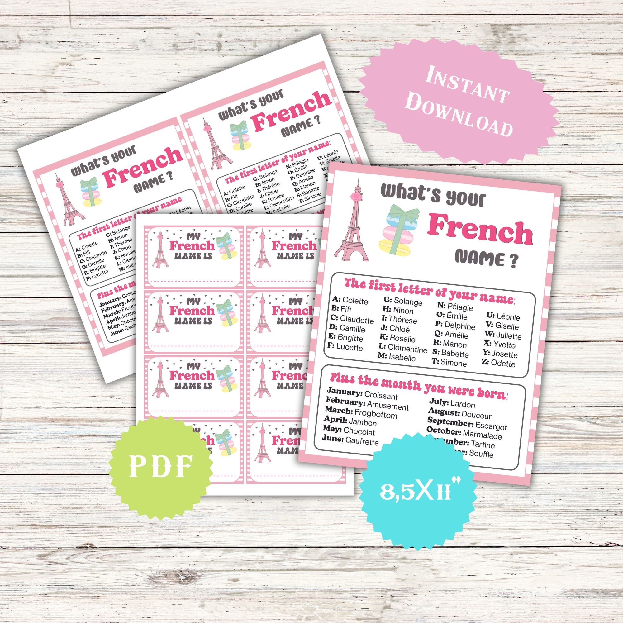 French Name Game What's Your Name Game Pink Paris Name Generator Tags ...