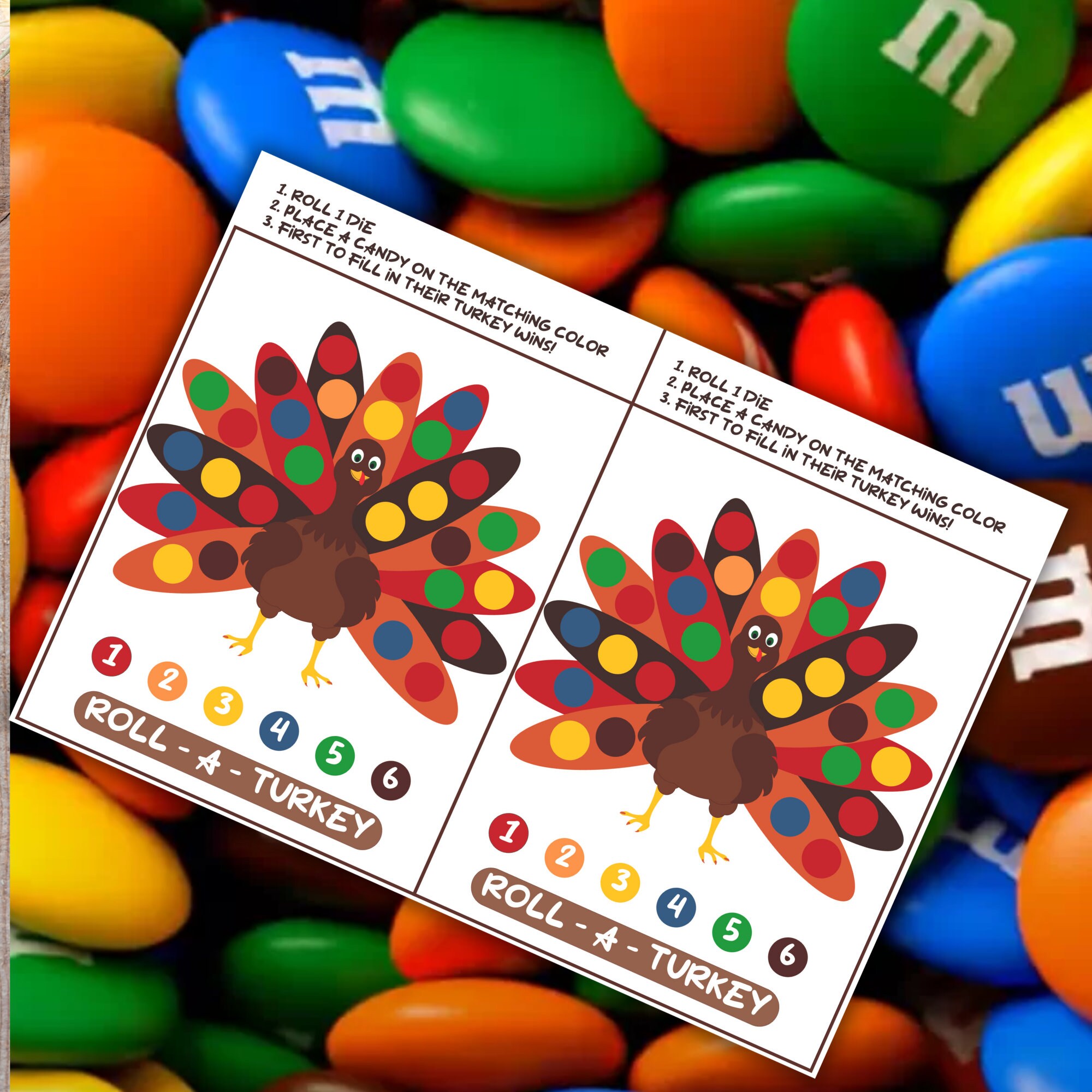 Roll A Turkey Kids Game, Thanksgiving Family Table Game, Thanksgiving ...
