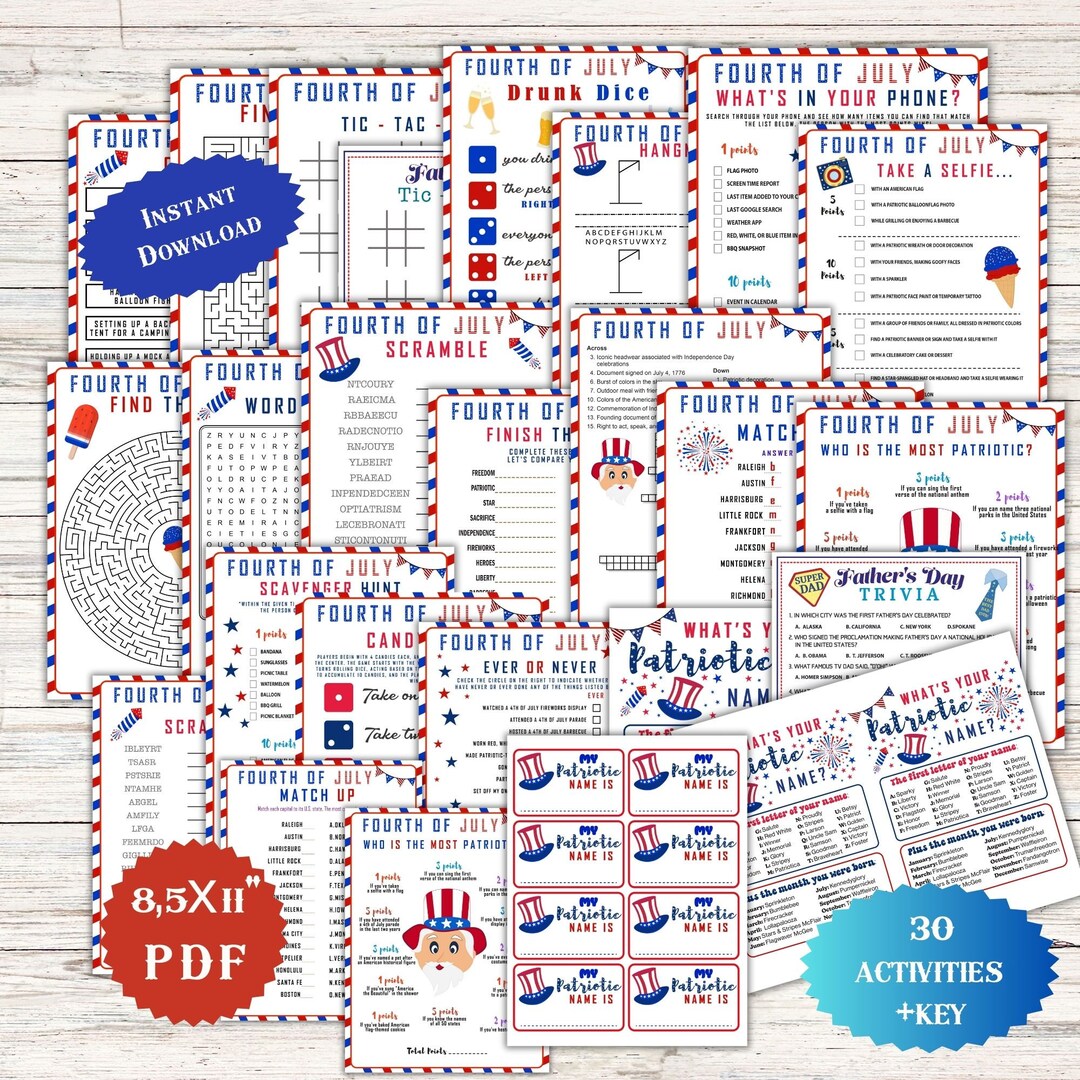 Patriotic Game 4th of July Party Independence Day Activities for Kids ...