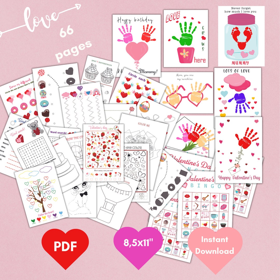 Valentine Day Bingo, Handprint Keepsake Art, Kids Printable Activity ...