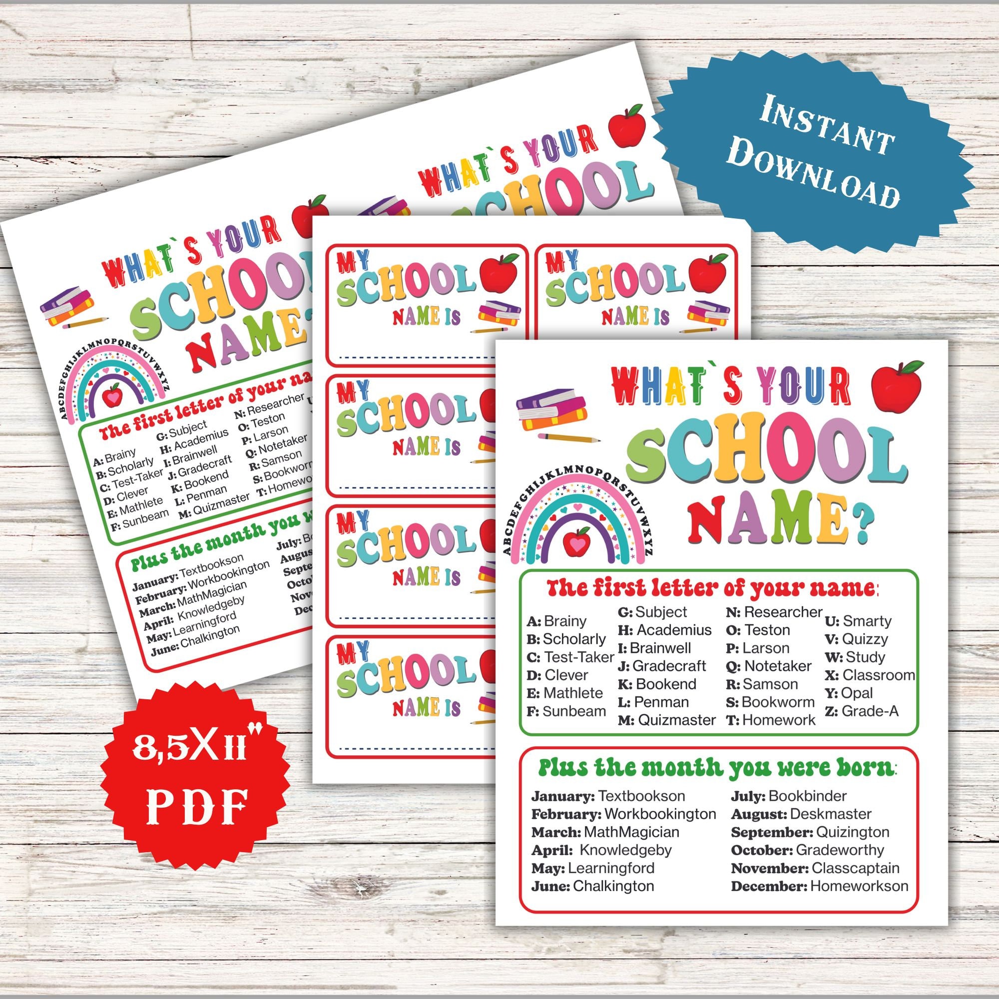 What's Your School Name Tags Generator, Sign, Icebreaker First Day of ...