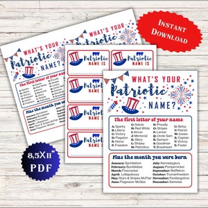 Whats Your Patriotic Name 4th of July Classroom Picnic Idea Game for ...