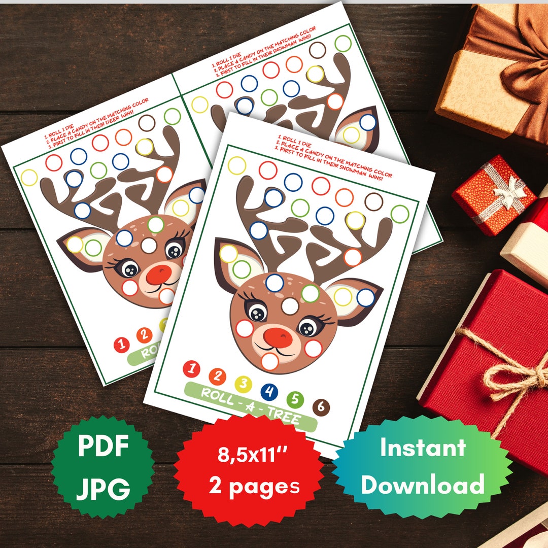 Roll A Reindeer Christmas Game, Kids Dice Activity (digital Download ...